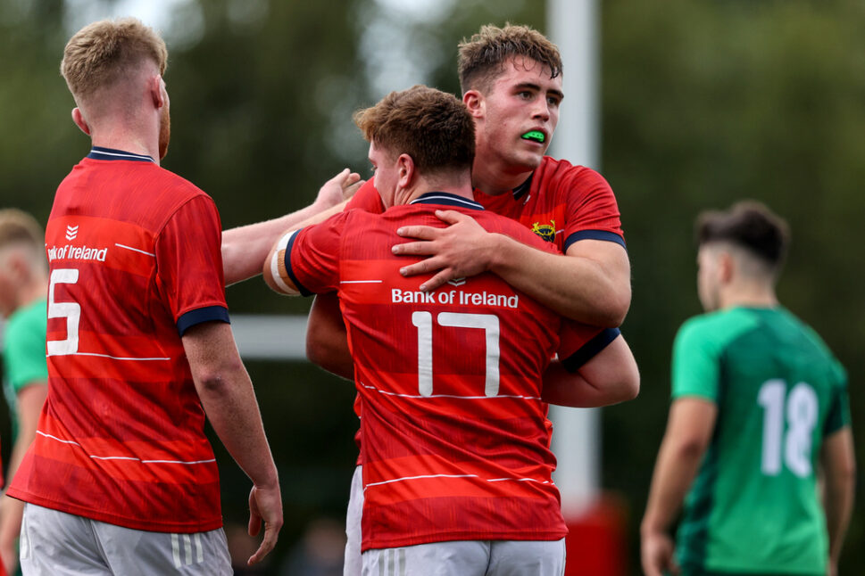 Munster Rugby | Max Duggan celebrates after the game with Brian Gleeson ...