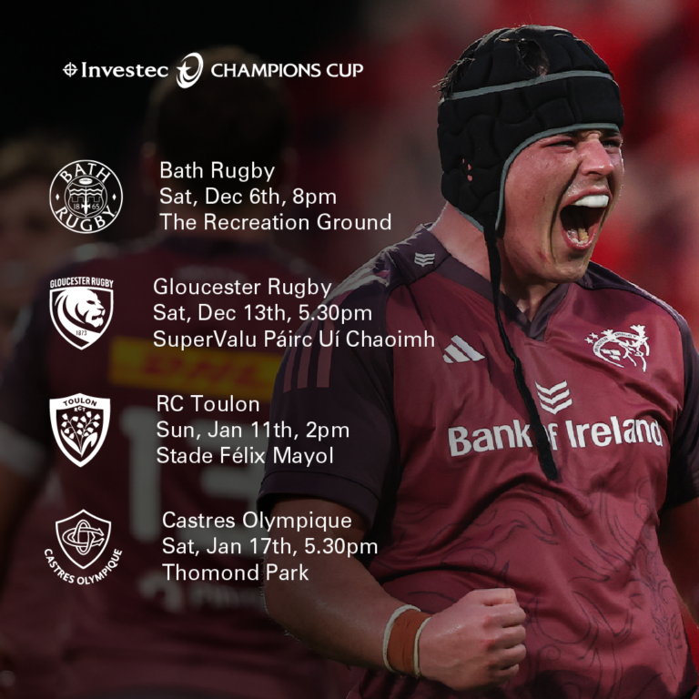 Munster Rugby | Munster’s Champions Cup Pool Fixtures Confirmed